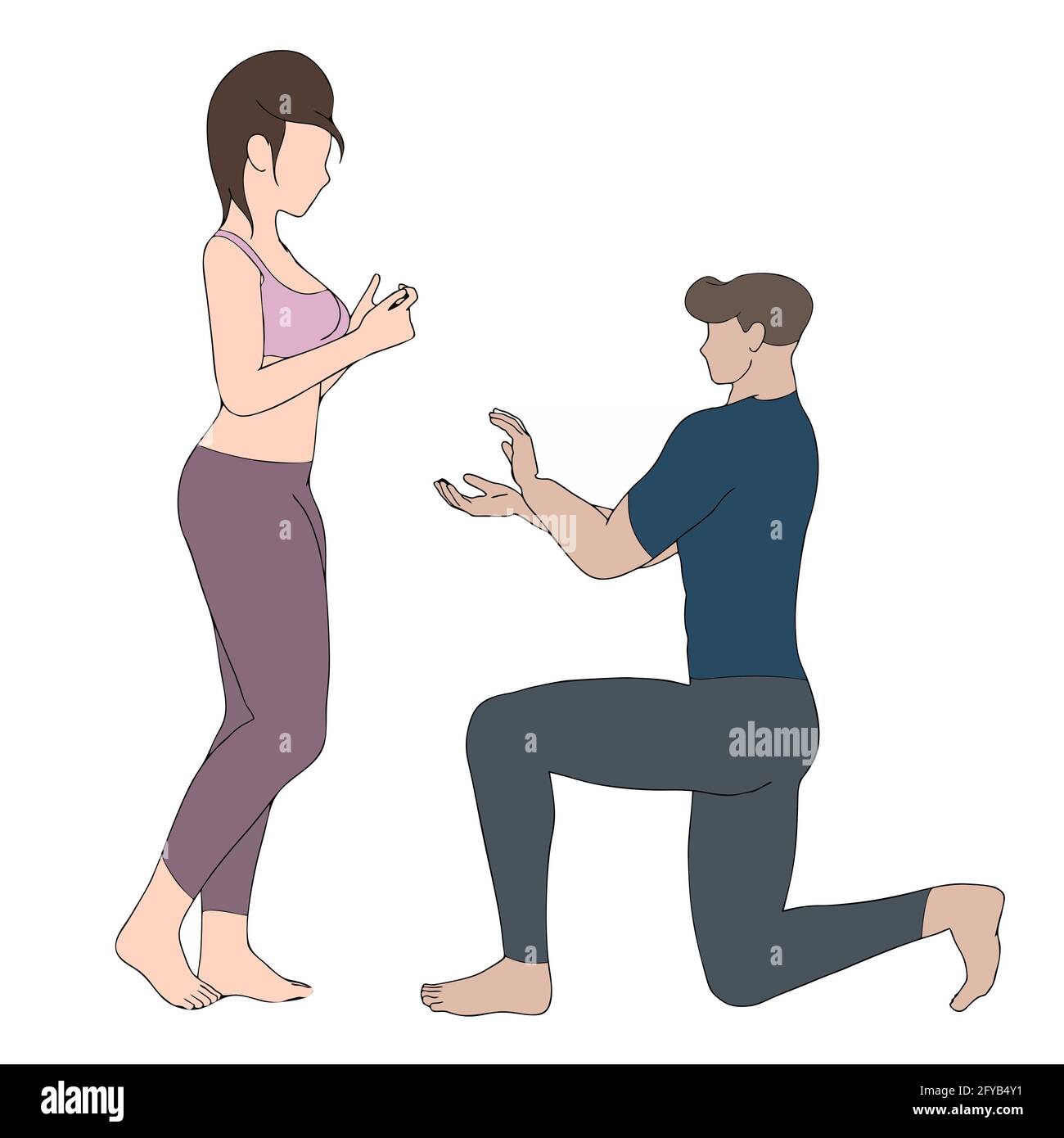 Cartoon illustration of a male proposing to a female character isolated ...