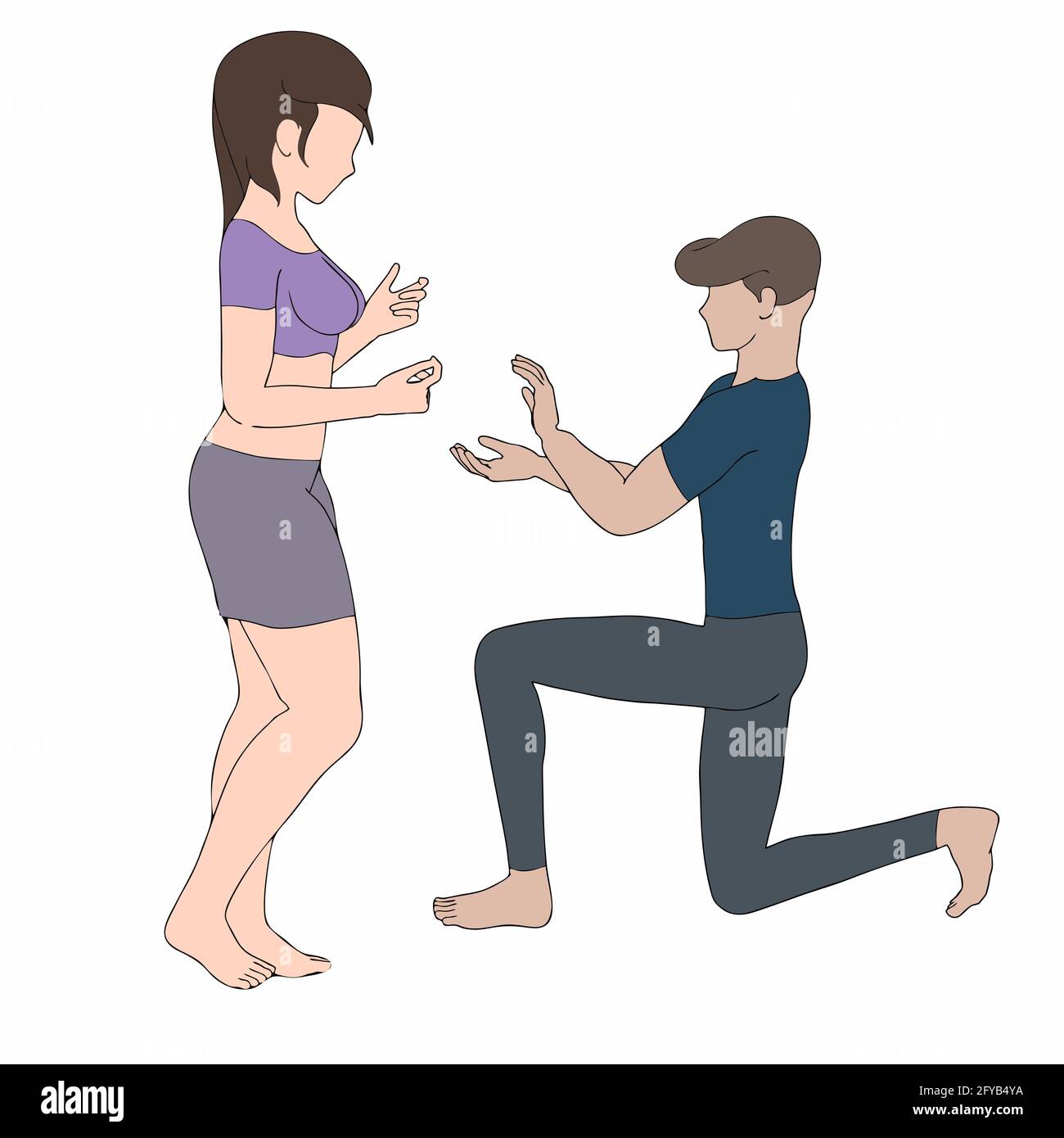 Cartoon illustration of a male proposing to a female character isolated ...