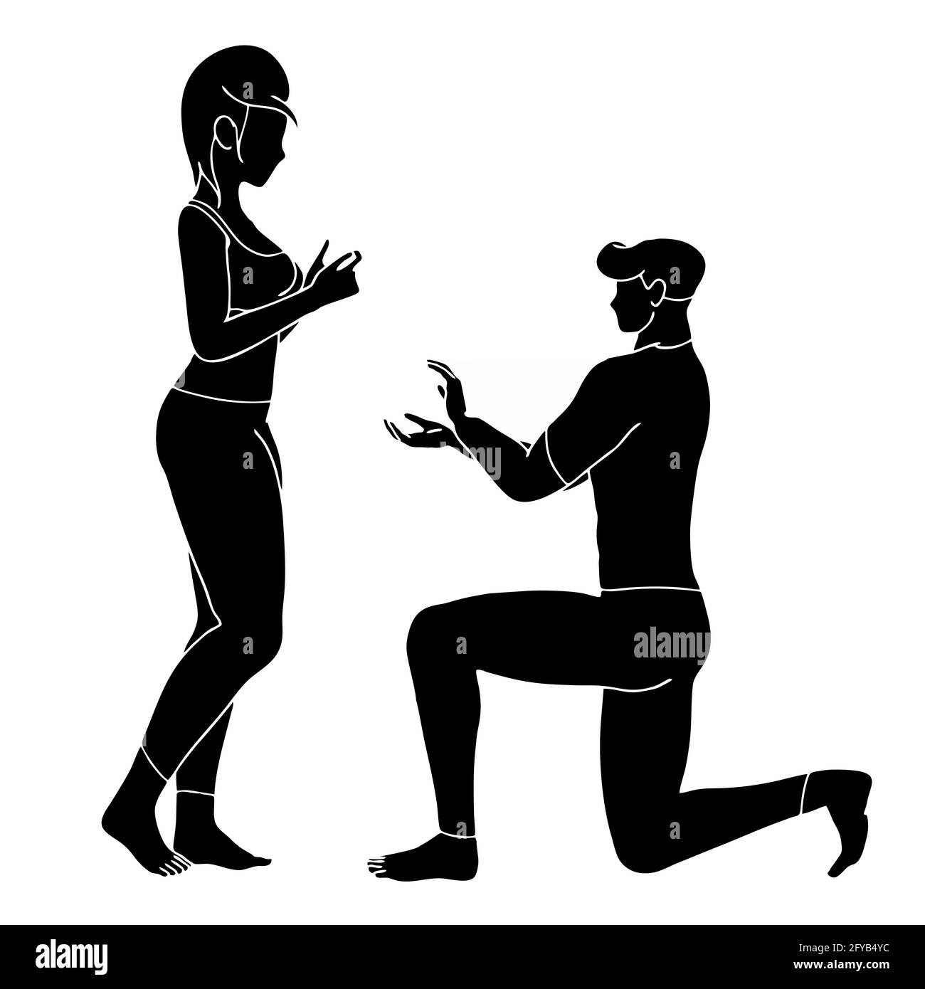 Black cartoon illustration of a male proposing to a female character ...