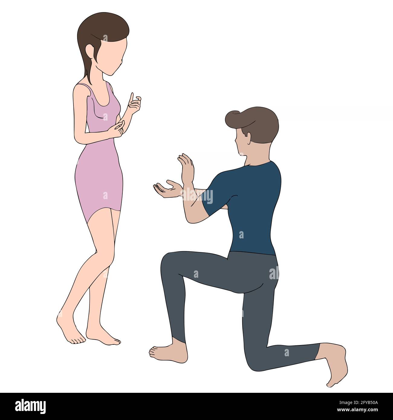 Cartoon illustration of a male proposing to a female character isolated ...