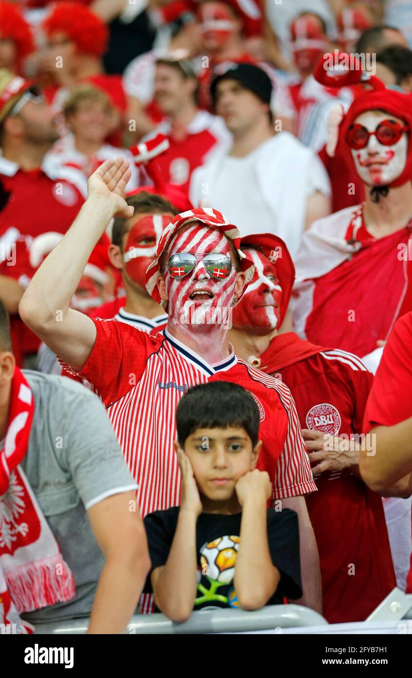 LVIV, UKRAINE - JUNE 17, 2012: Danish football fans show their support ...