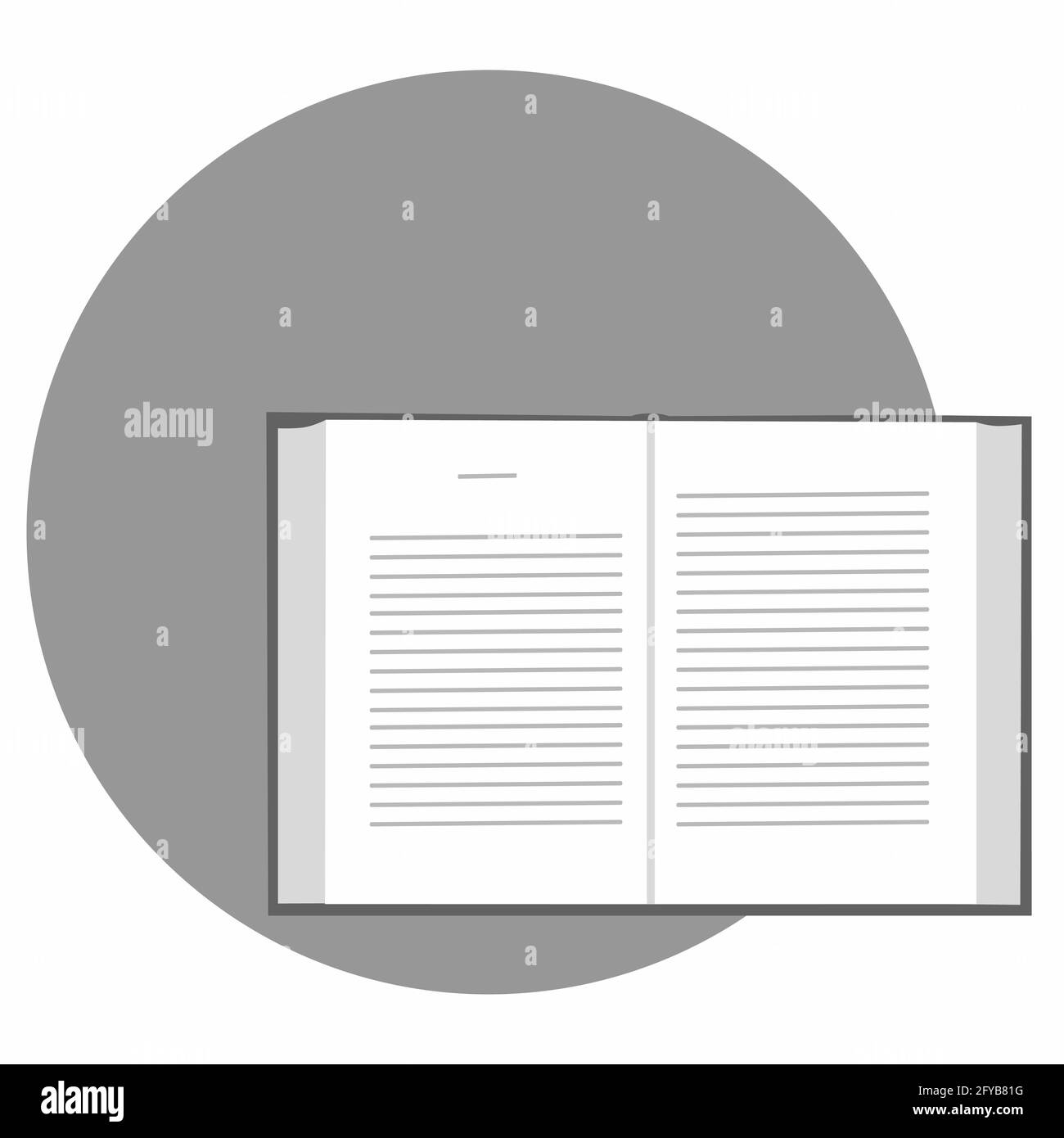 Open book on circle gray background. View from above. Monochrome vector ...