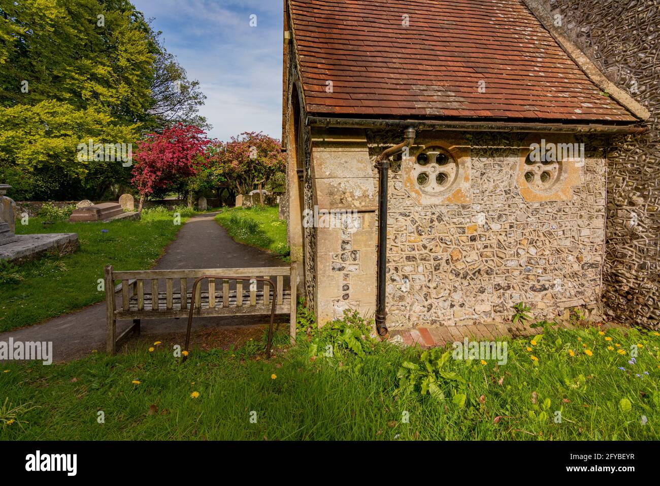 The entrance to the St. John the Baptist village church, Findon, West ...