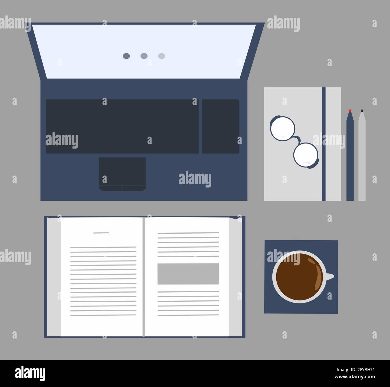 Workplace home pen notebook coffee Stock Vector Images - Alamy