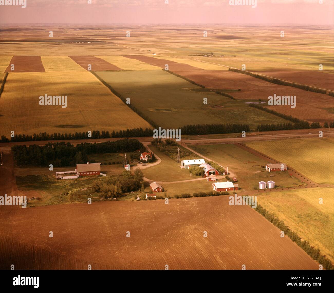 1970s AERIAL VIEW FARM HOUSE AND BARN AGRICULTURE PLAINS AND FIELDS ...