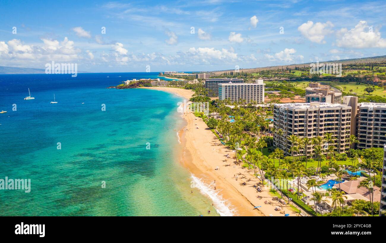Aerial View of Maui, Hawaii Coast, Hotels on the Beach - No. 1 Stock ...