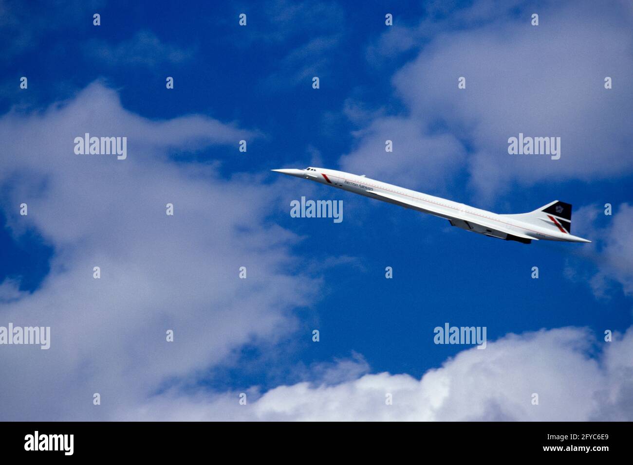 1990s CONCORDE BRITISH AIRWAYS SUPERSONIC AIRCRAFT AFTER TAKE OFF INTO ...
