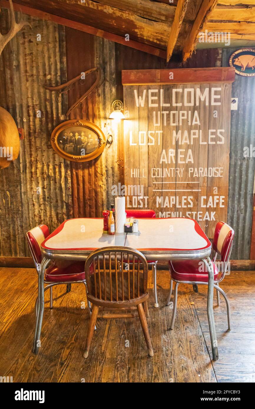 Utopia, Texas, USA. April 14, 2021. Interior of a cafe in the Texas ...