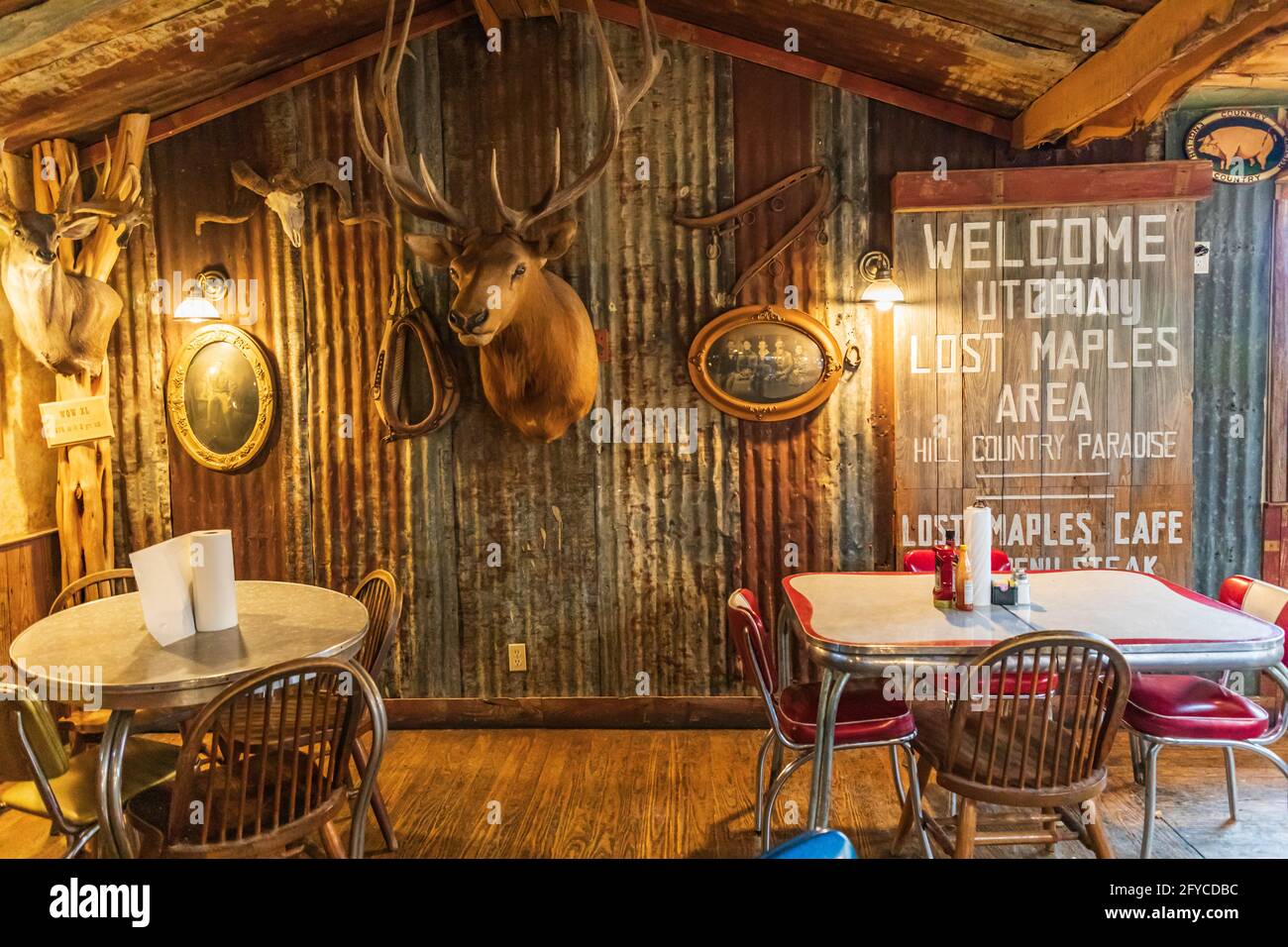 Utopia, Texas, USA. April 14, 2021. Interior of a cafe in the Texas ...