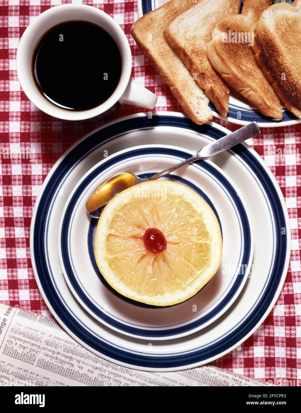 1980s BREAKFAST WHITE TOAST BLACK COFFEE HALF GRAPEFRUIT WITH ...