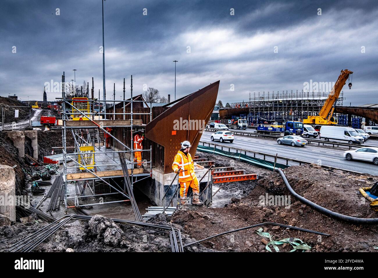 New Bridge being constructed and installed over M8 in Glasgow Stock ...