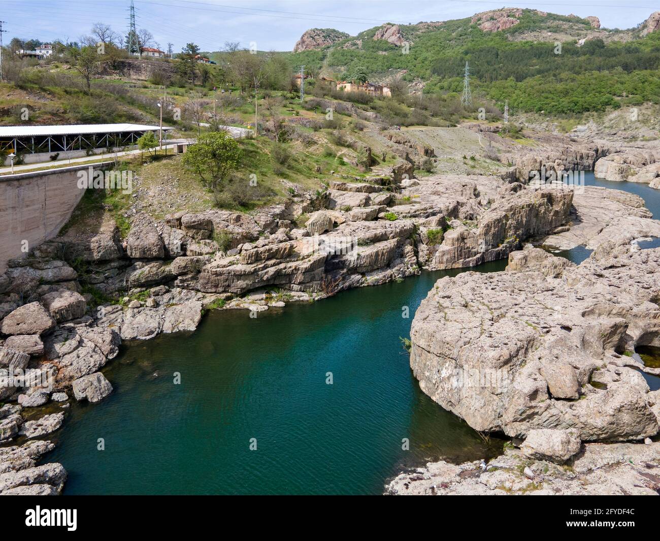 Aerial view of Sheytan Dere (Shaitan River) Canyon under the dam of ...