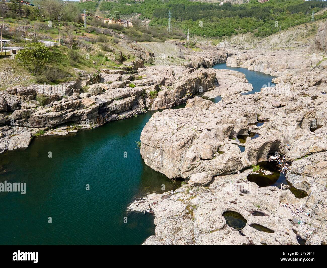 Aerial view of Sheytan Dere (Shaitan River) Canyon under the dam of ...