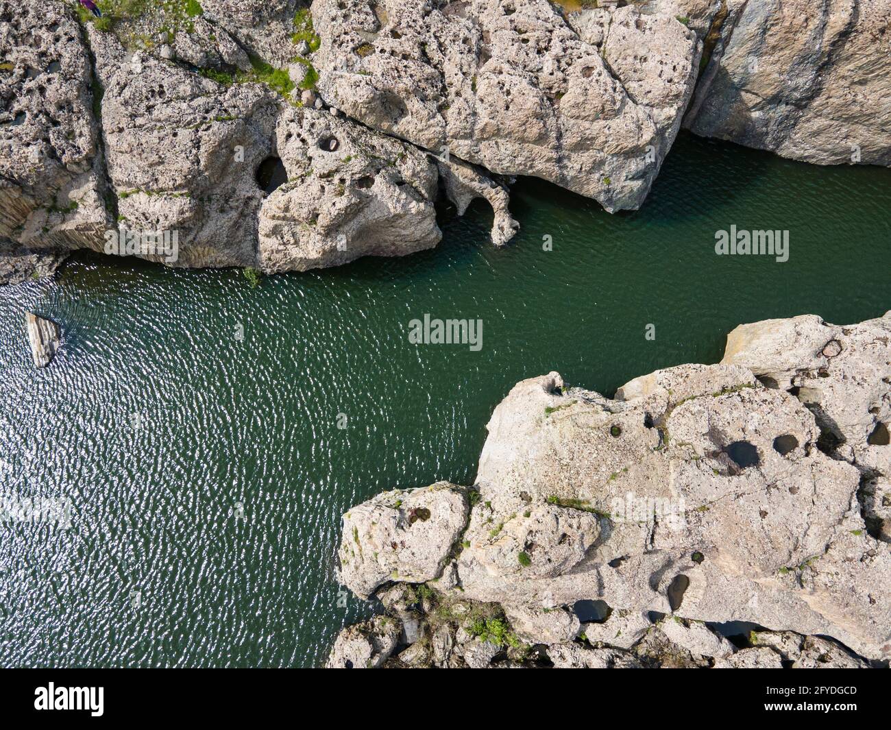 Aerial view of Sheytan Dere (Shaitan River) Canyon under the dam of ...