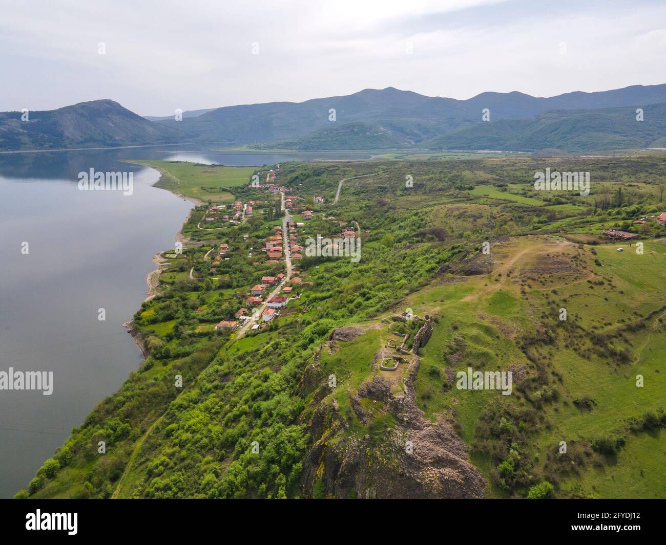Aerial view of Ruins of ancient Vishegrad Fortress on the southern ...