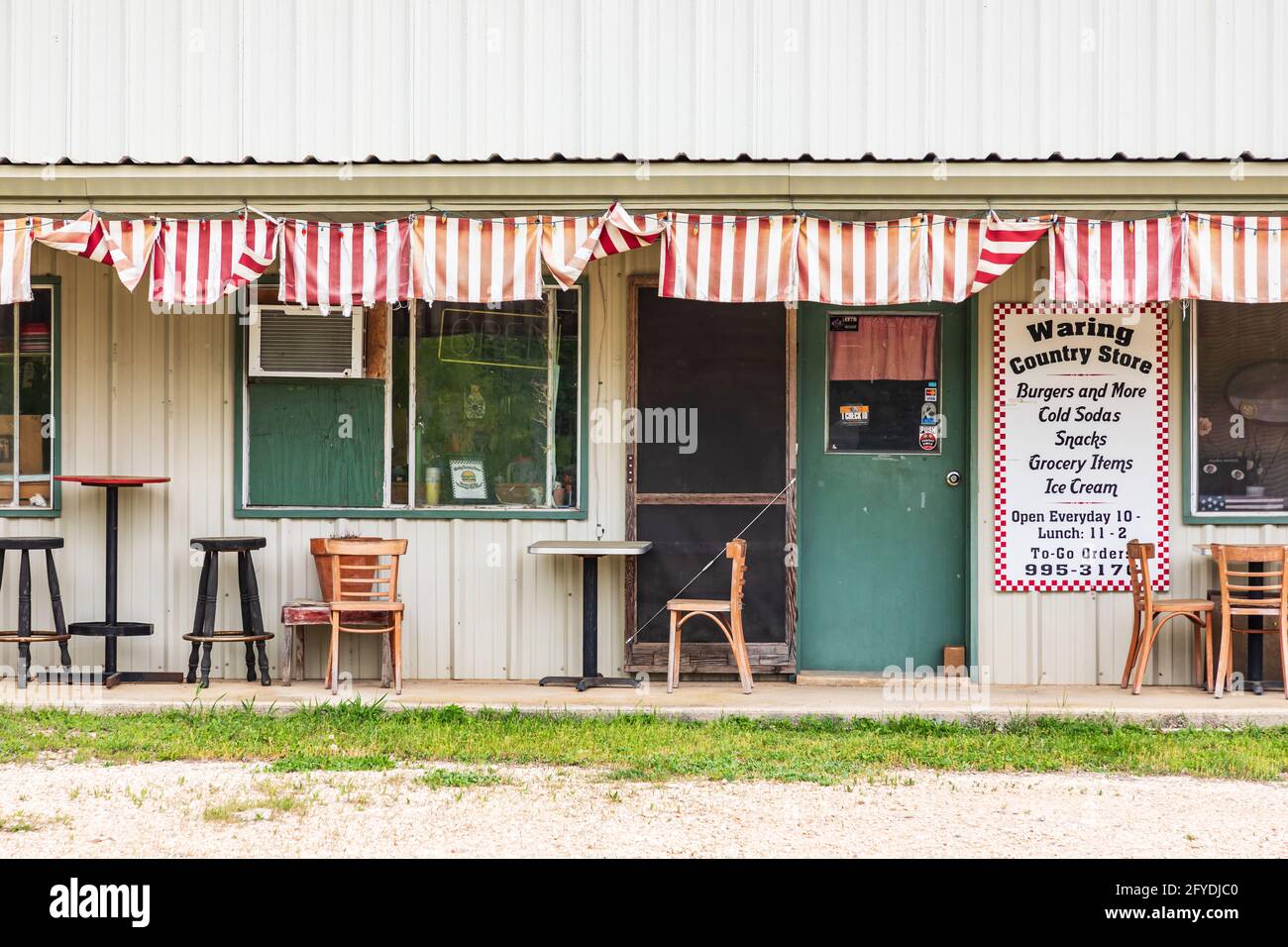 Waring, Texas, USA. April 14, 2021. Small cafe in the Texas hill ...