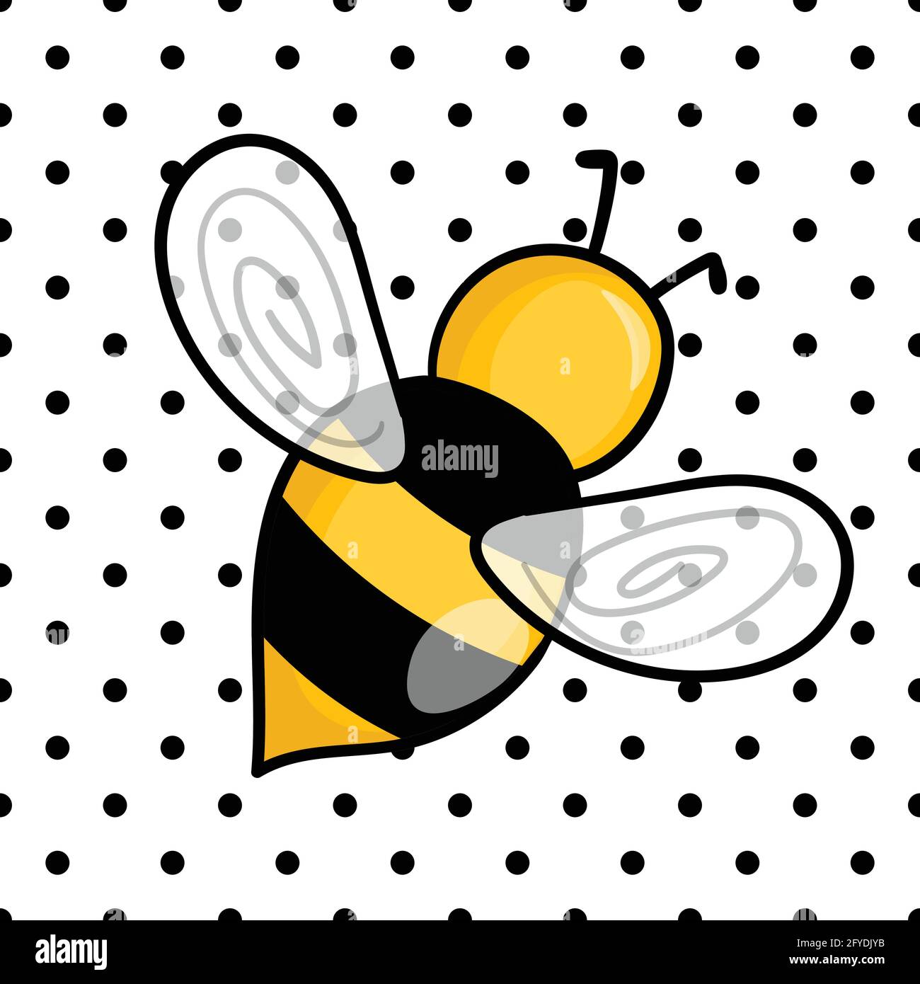 Seamless pattern with bees on white polka dots background. Small wasp ...