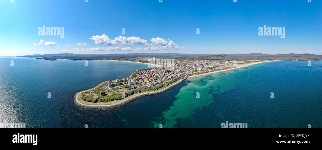 Amazing Aerial panorama of town of Primorsko, Burgas Region, Bulgaria ...