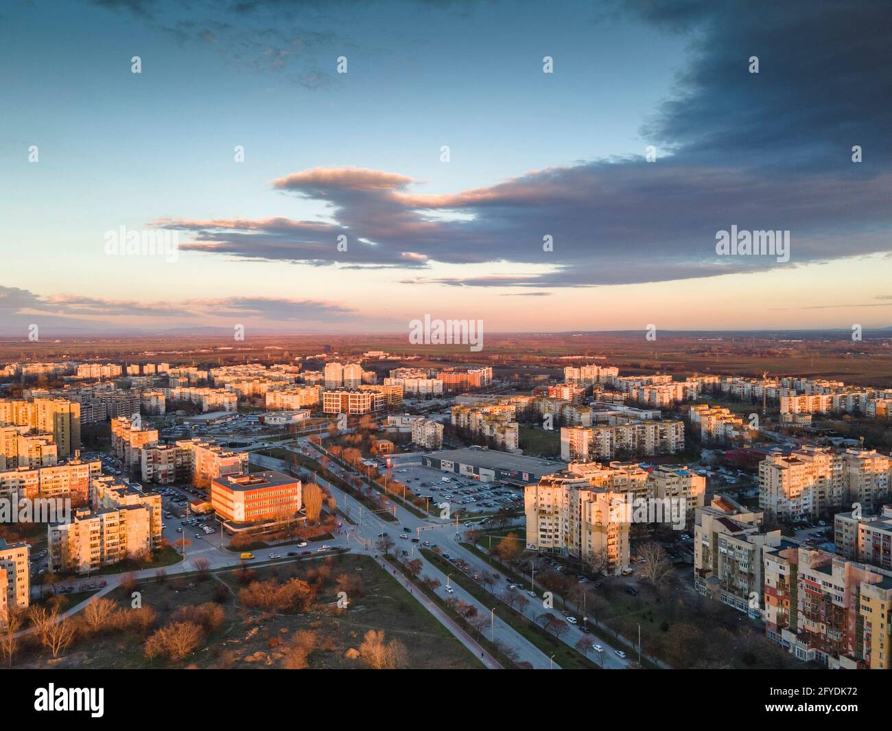 Aerial Sunset view of Typical residential building from the communist ...