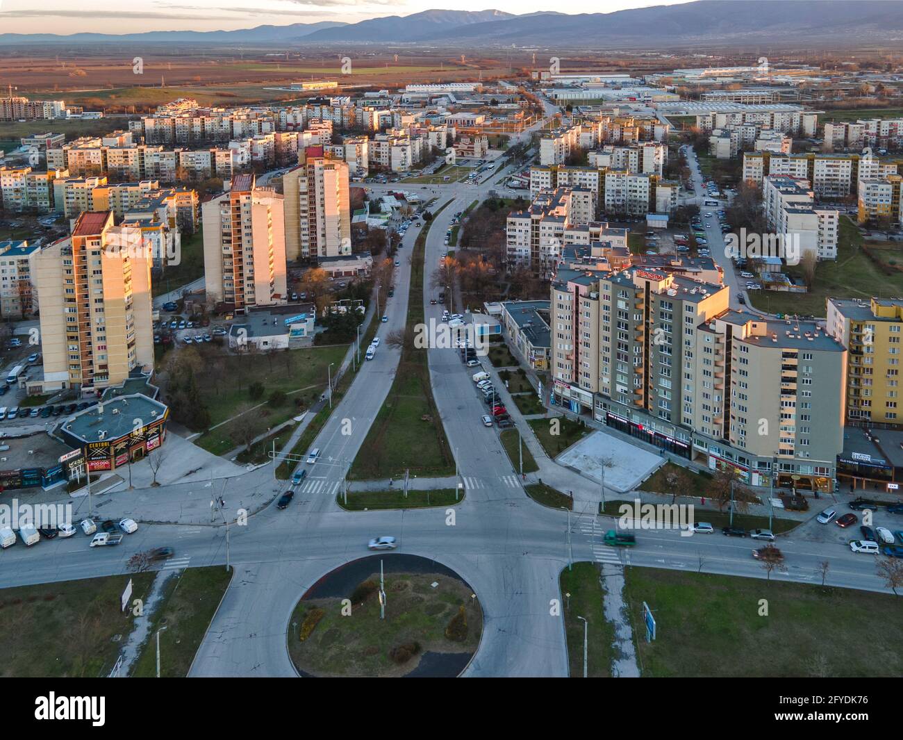 Aerial Sunset view of Typical residential building from the communist ...