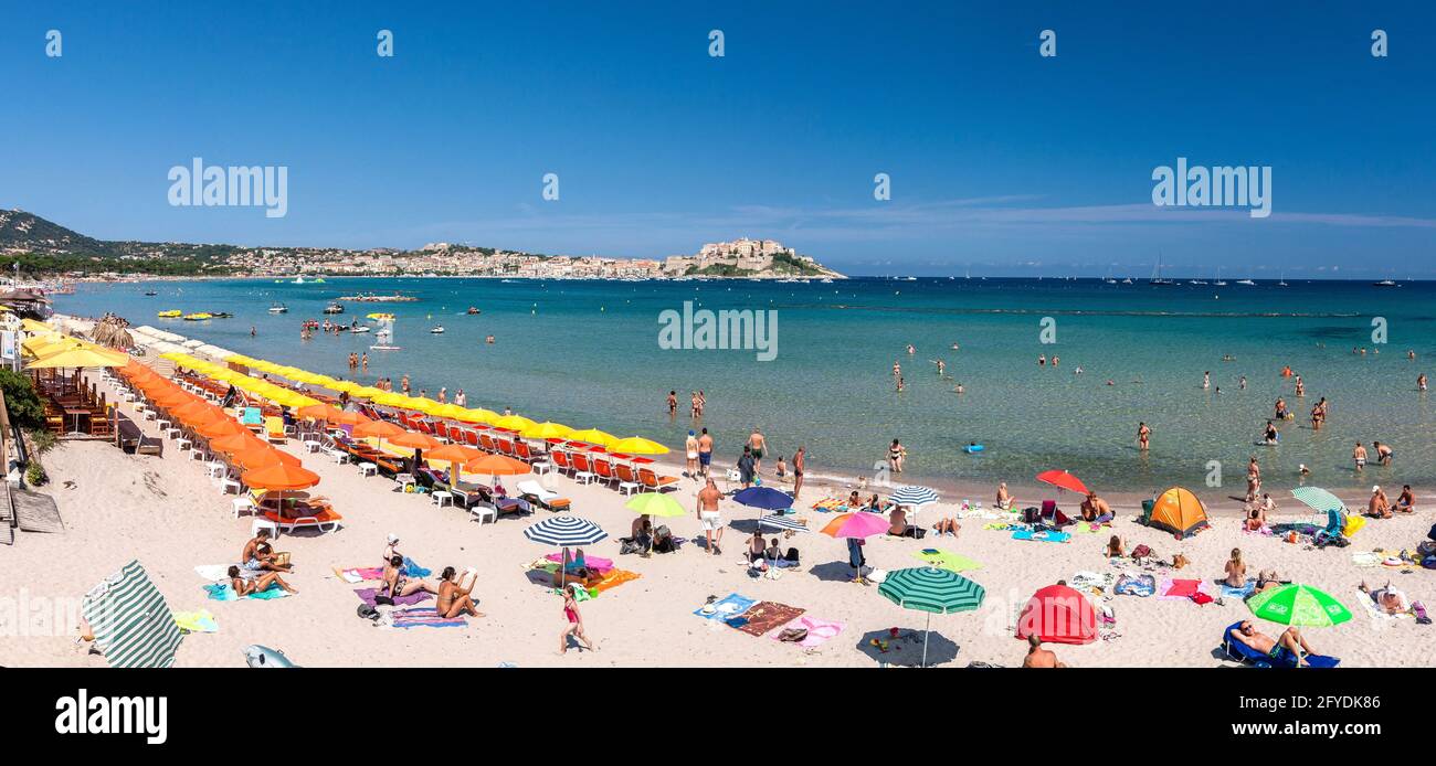 FRANCE. HAUTE CORSE (2B) BALAGNE REGION. CALVI BEACH (AERIAL VIEW OF A ...