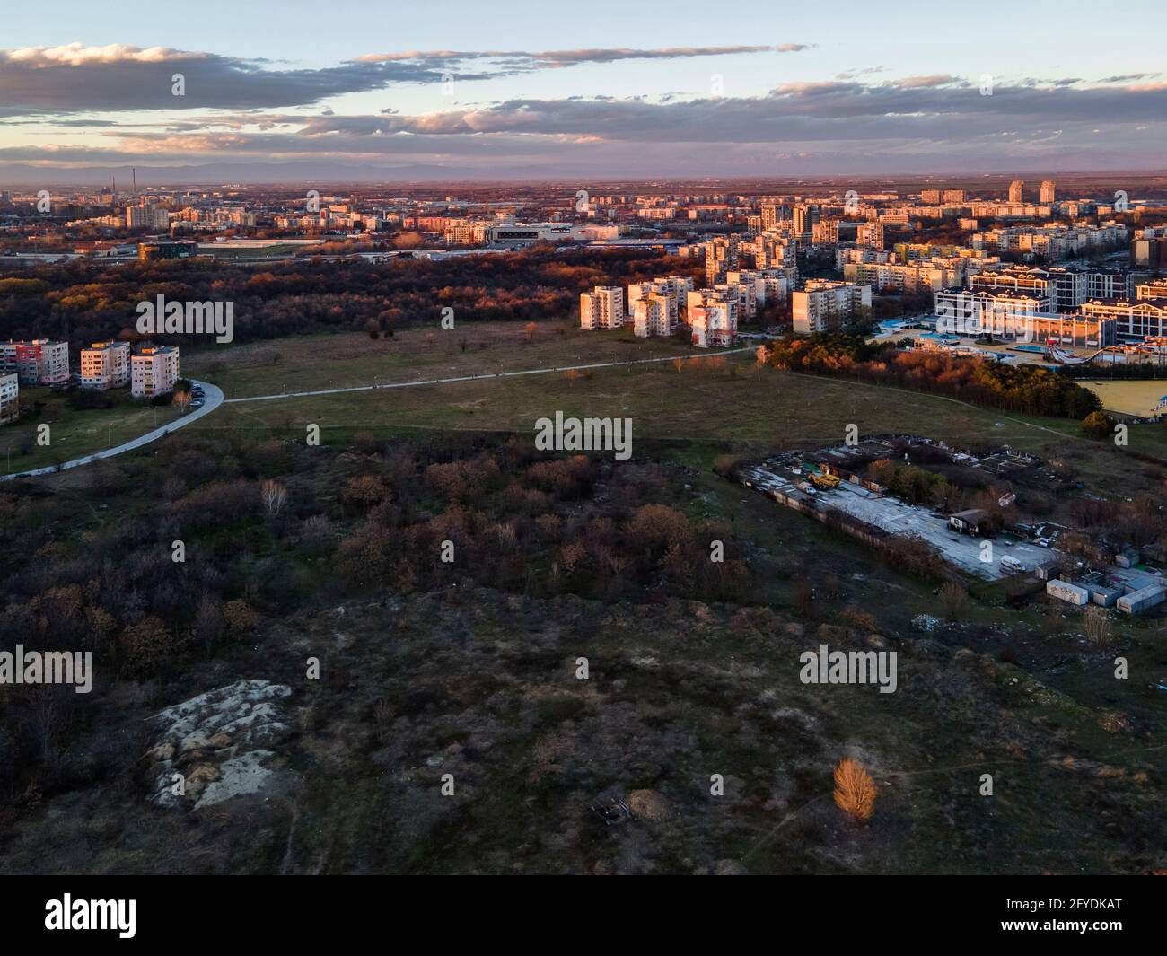 Aerial Sunset view of Typical residential building from the communist ...