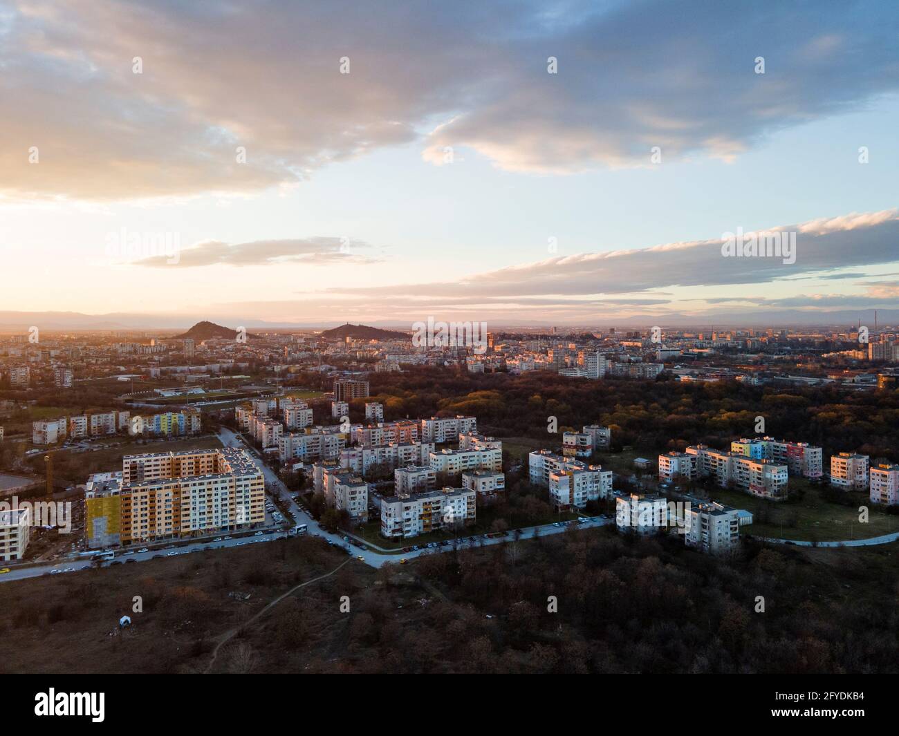 Aerial Sunset view of Typical residential building from the communist ...