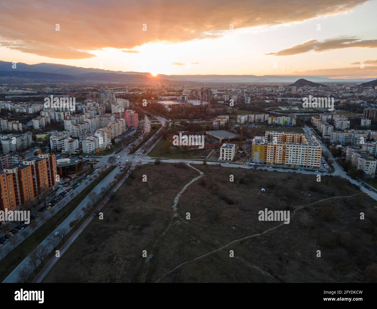 Aerial Sunset view of Typical residential building from the communist ...
