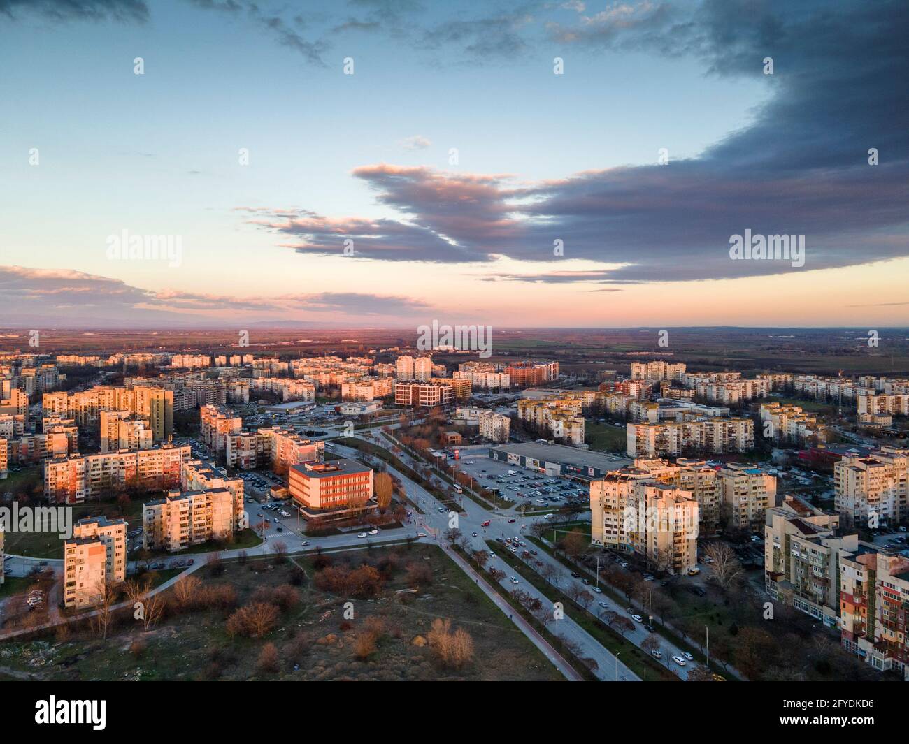 Aerial Sunset view of Typical residential building from the communist ...