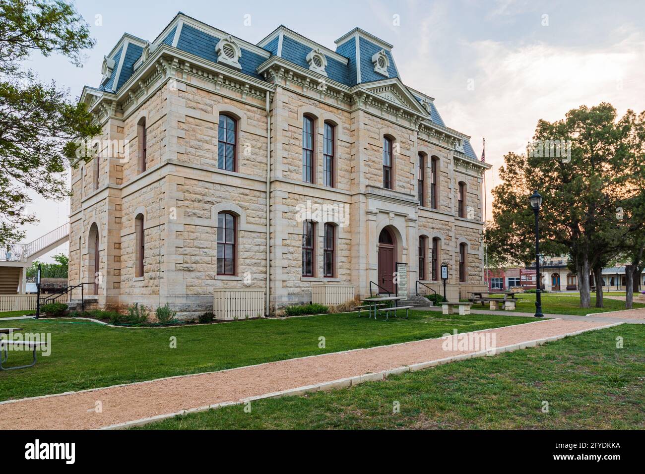 Blanco, Texas, USA. April 14, 2021. The old stone courthouse in Blanco ...