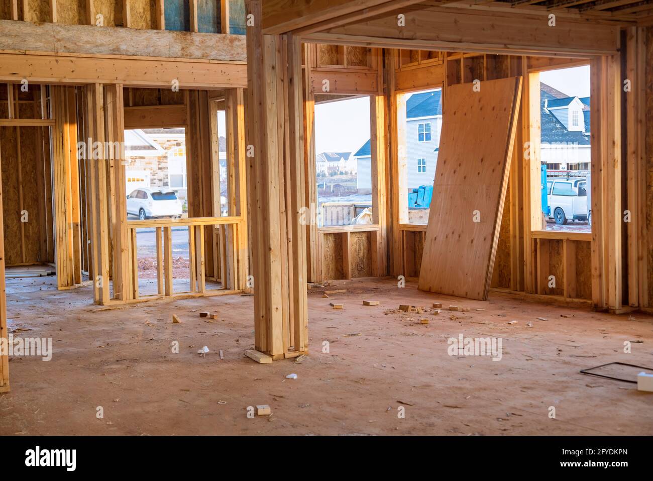 View framing unfinished of a apartment residential construction wall ...