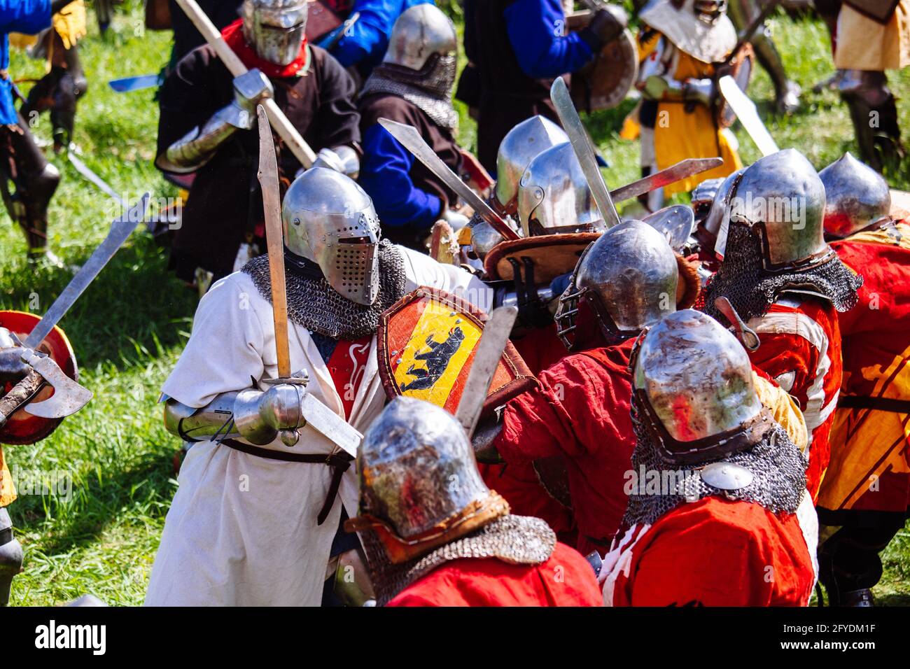 Battle of medieval knights on the battlefield, historical ...