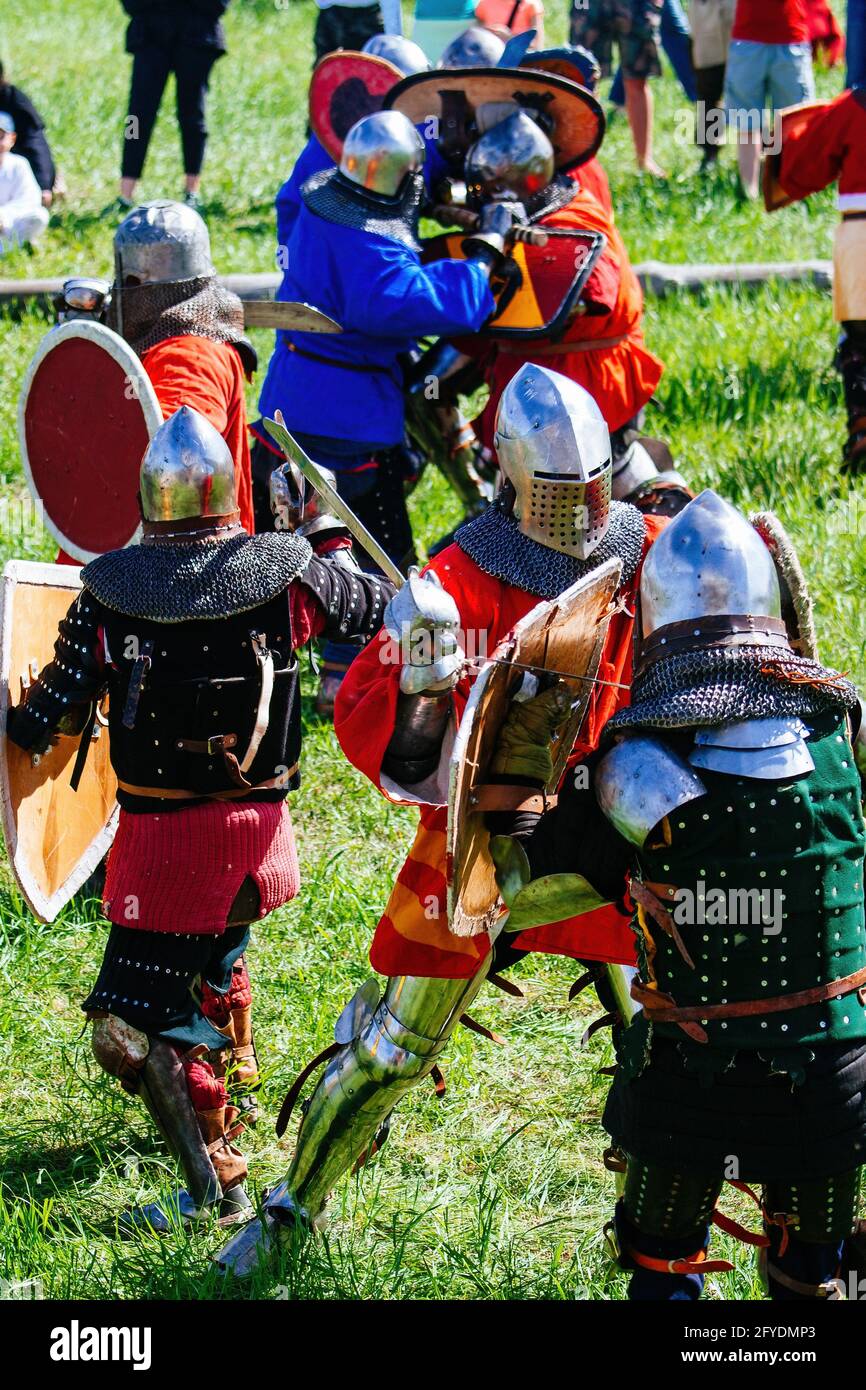 Battle of medieval knights on the battlefield, historical ...