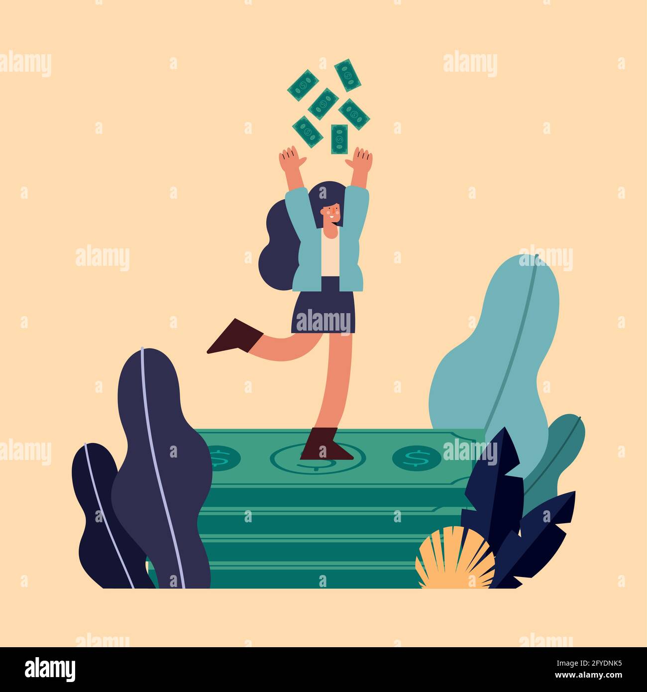 Woman and flying dollar bills hi-res stock photography and images - Alamy