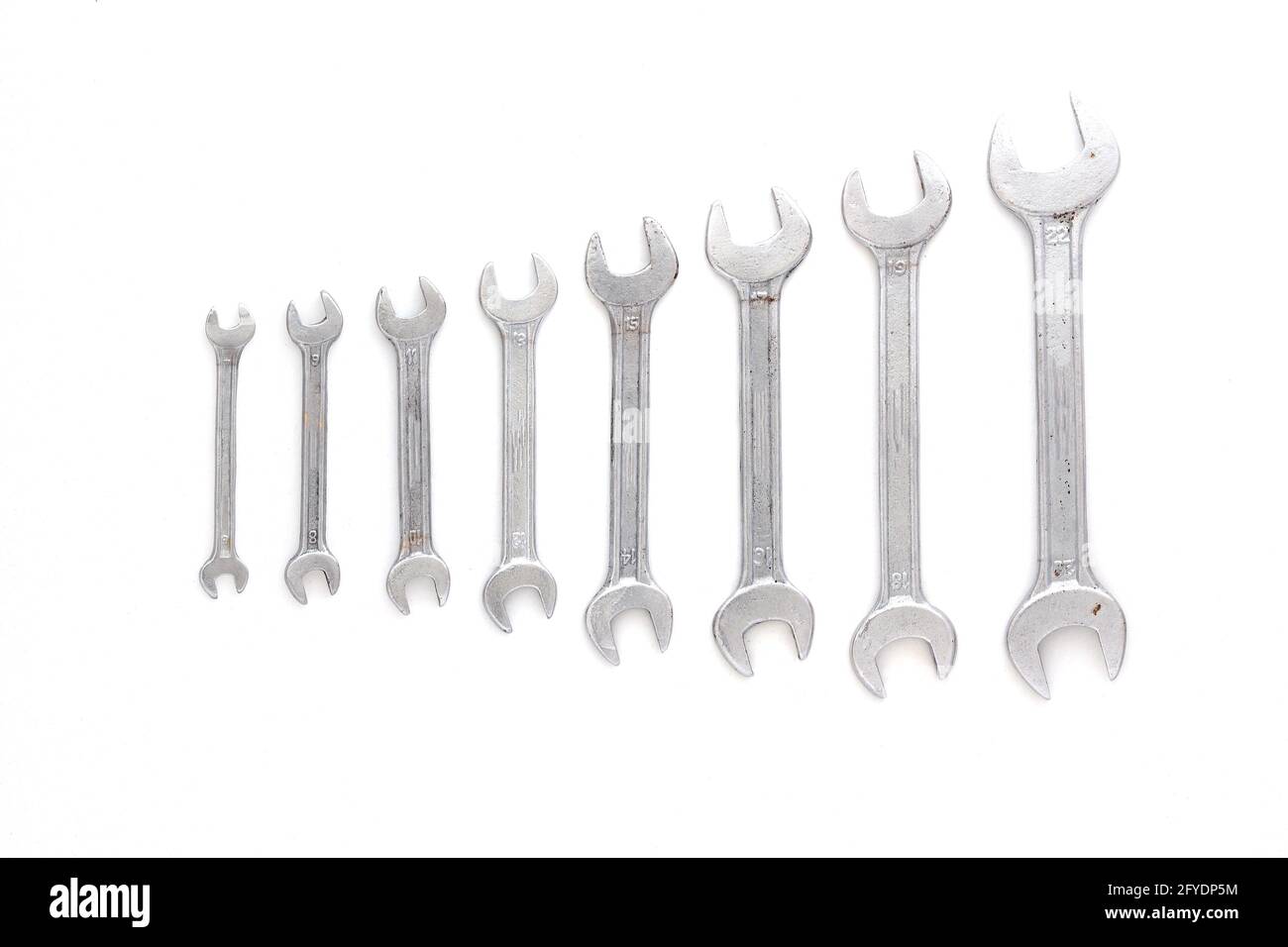 Set of wrenches different size on white background with copy space ...