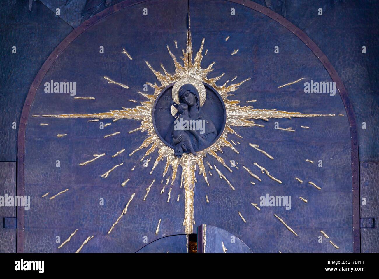 Image of the Virgin Mary above the entrance to the Main Temple of the ...