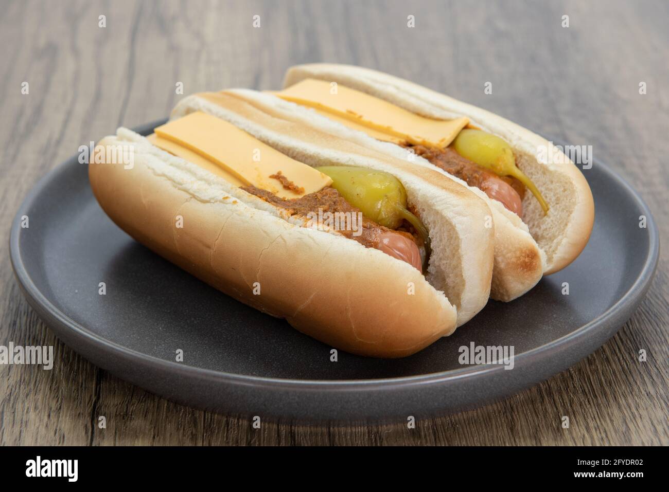 Appetizing pair of jalapeno hotdogs are a perfect meal for a quick ...