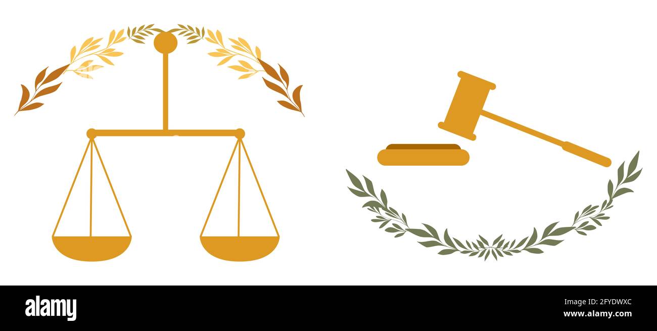 Justice scales and judge gavel. Judgment symbols Design elements for ...