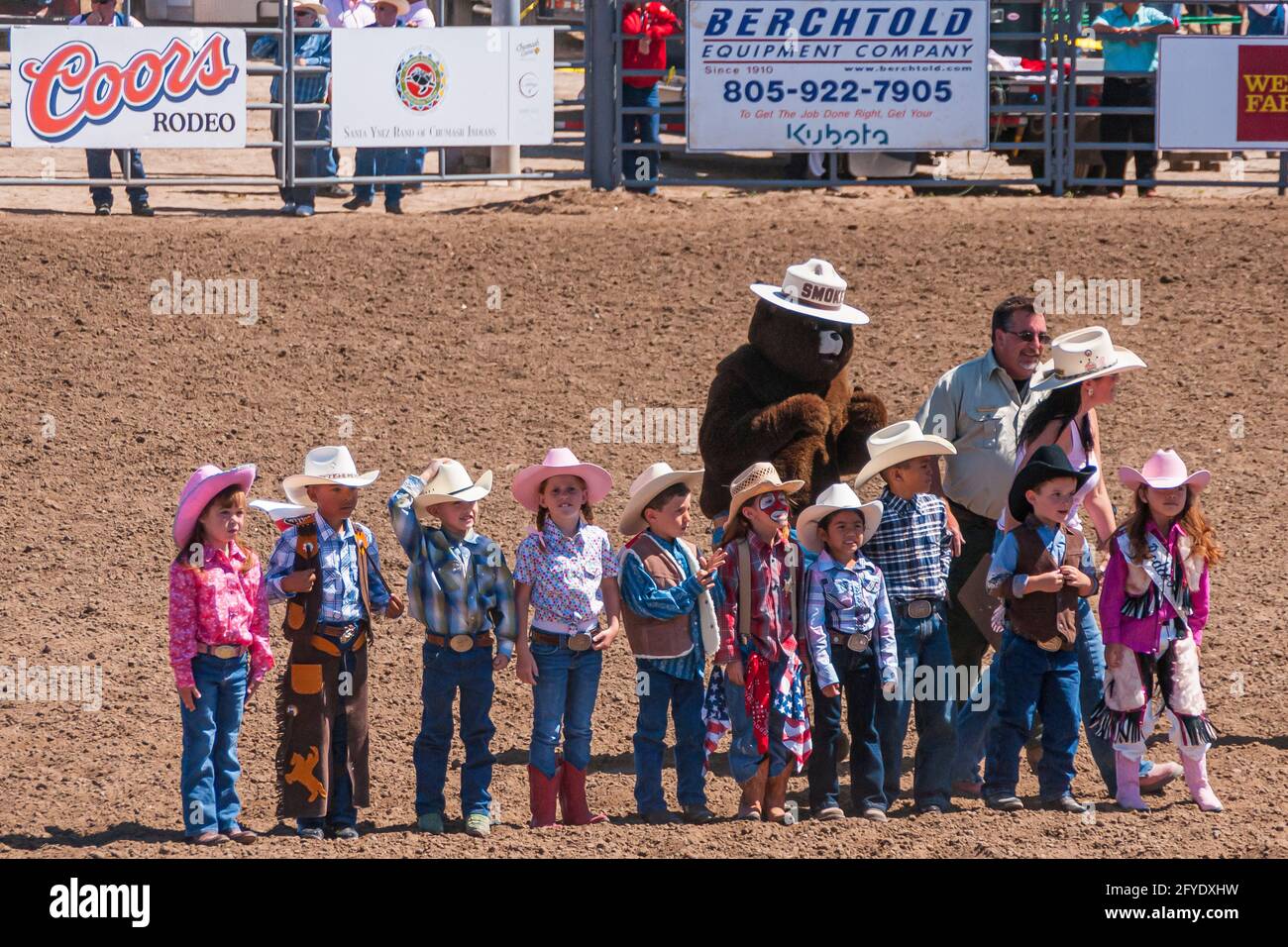 Santa Maria, CA, USA - June 6, 2010: Rodeo. Kids liine up in colorful ...