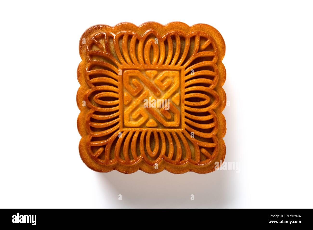 top view square shape traditional mooncake on white without logo or ...