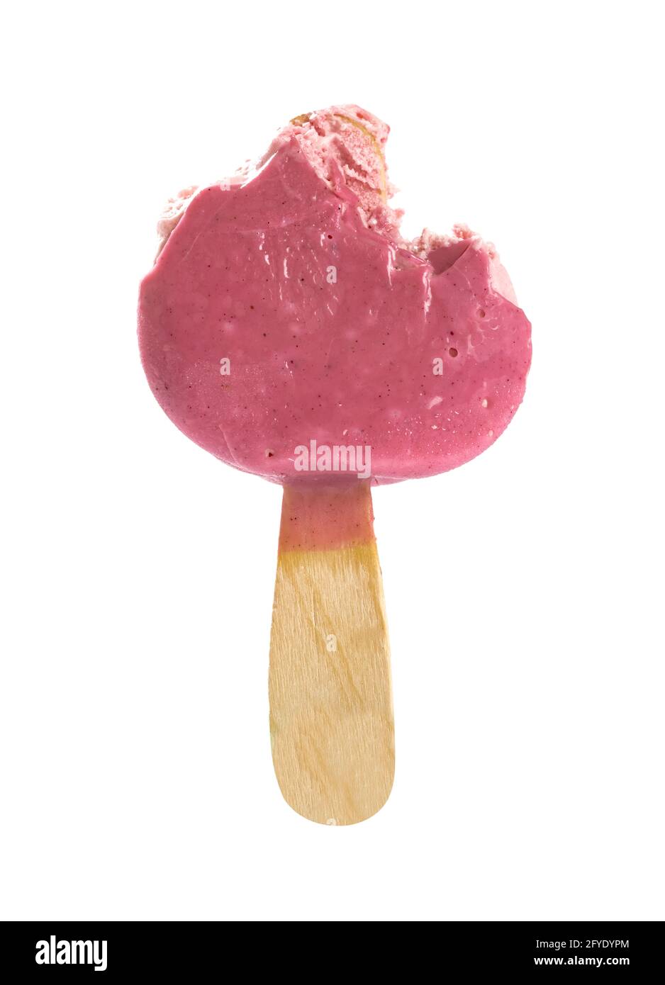 mostly eaten red color chocolate outer popsicle on a white background ...