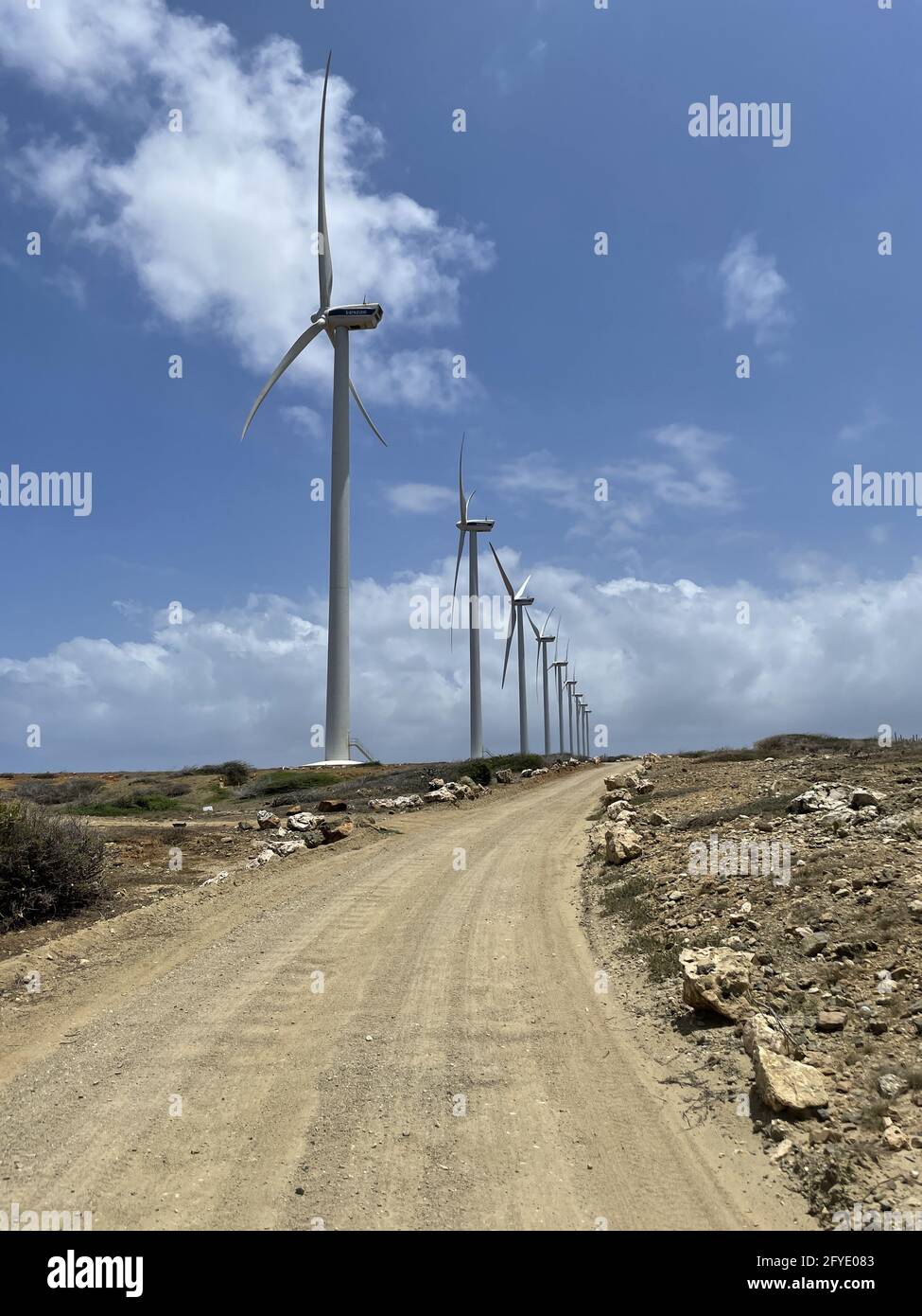 Road lined with wind turbines Stock Photo - Alamy