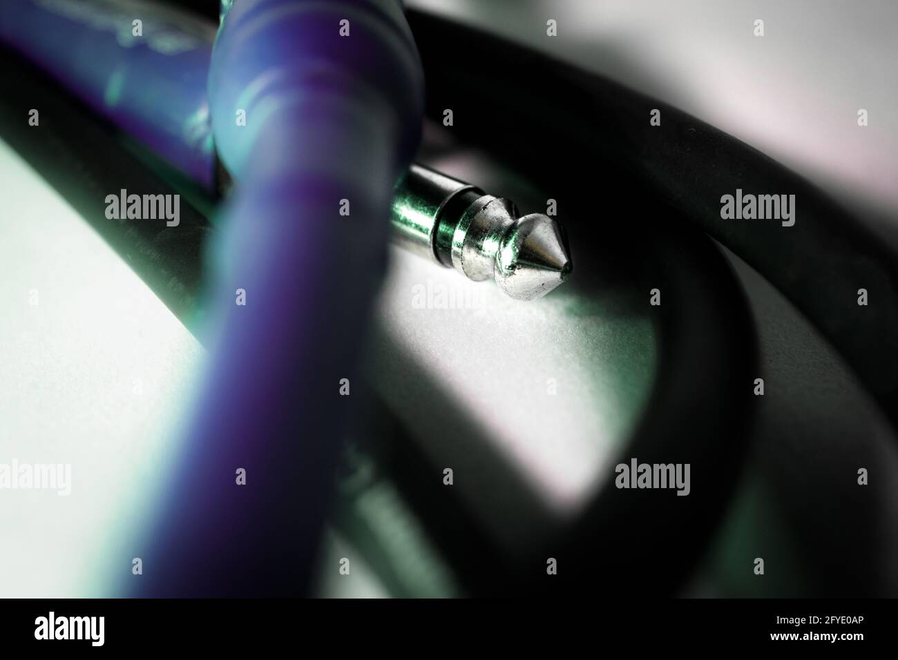Macro Closeup of Tip of Quarter Inch Jack Connector with Purple Rubber ...