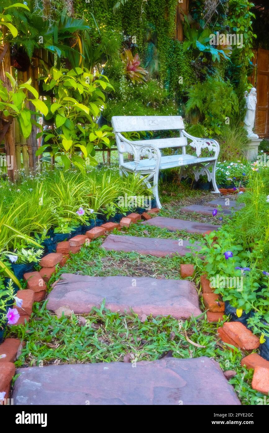 A Beautiful Landscape of a Garden with Plants and Trees Stock Photo - Alamy