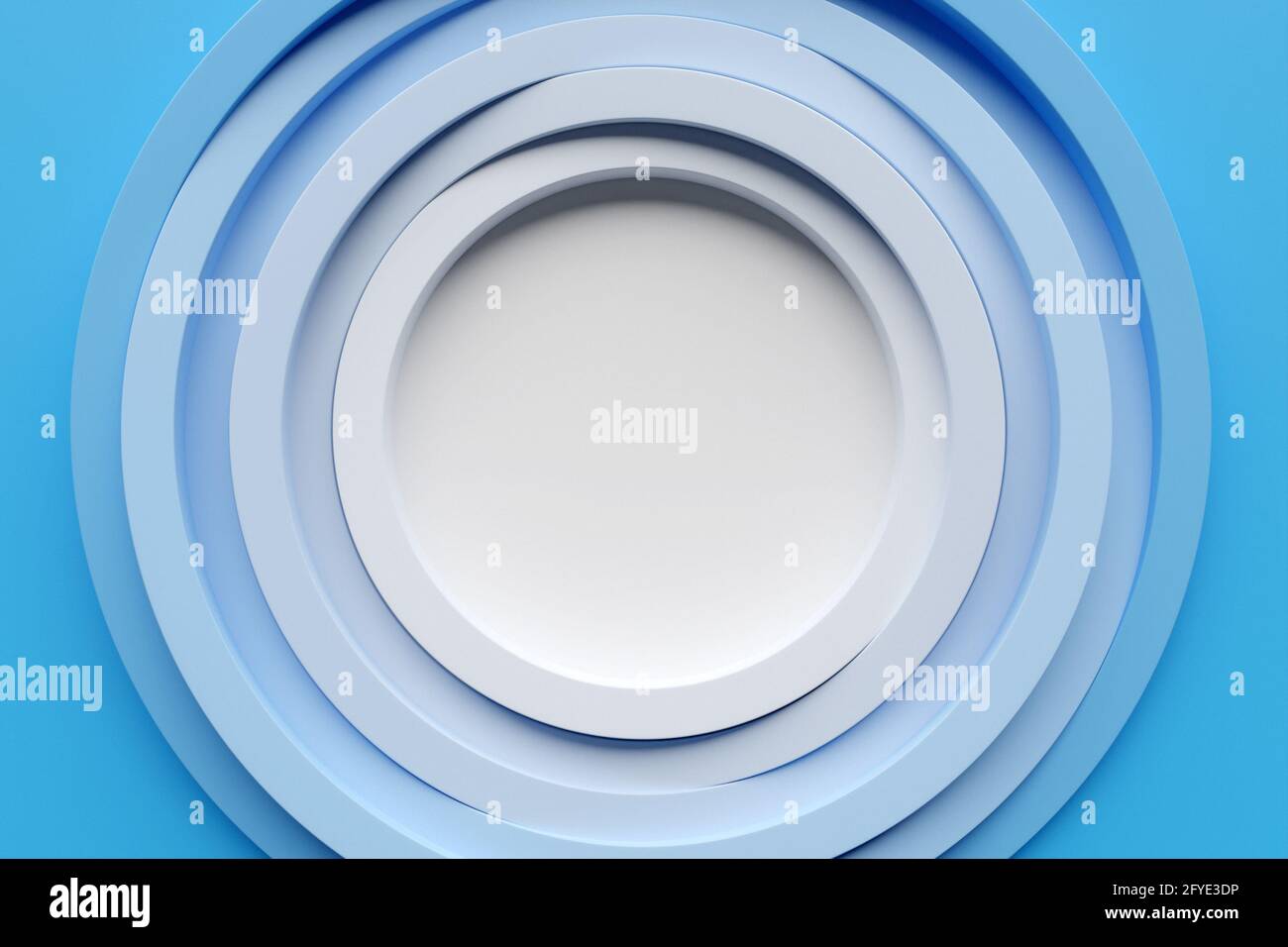 3D rendering abstract blue-white round fractal, portal. White round ...
