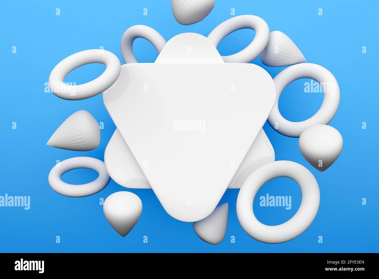 Close-up 3d white monocrome illustration. Different geometric shapes ...