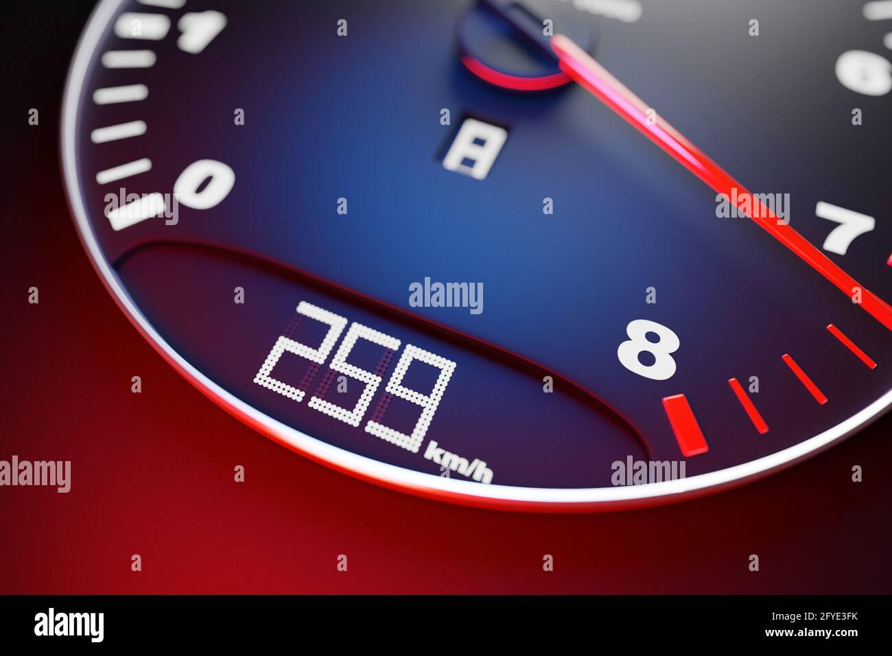 3D illustration of the new car interior details. Speedometer shows a ...