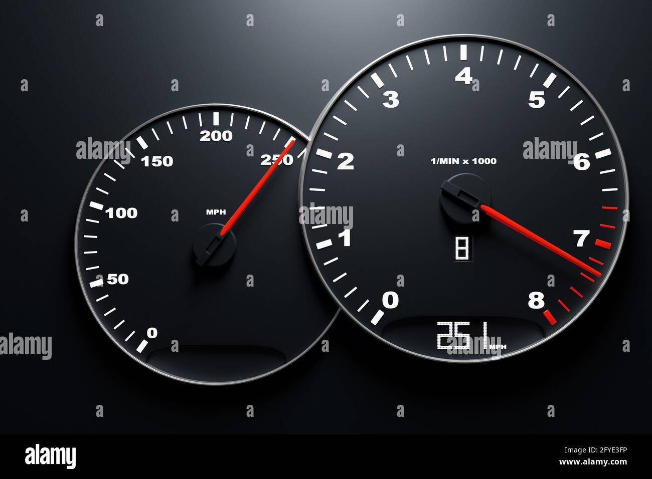 3D illustration of the close up Instrument automobile panel with ...