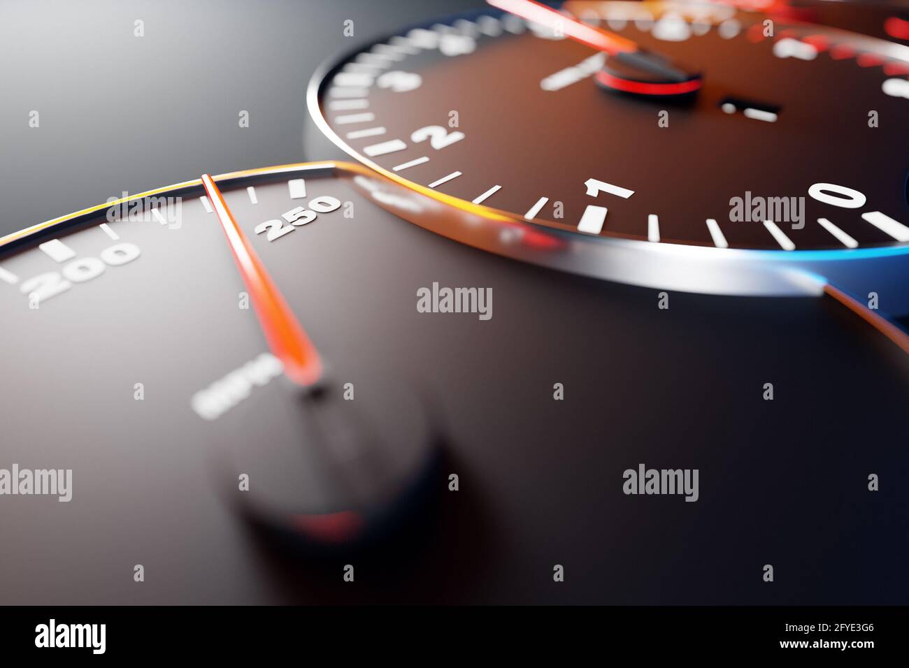 3D illustration of the close up Instrument automobile panel with ...