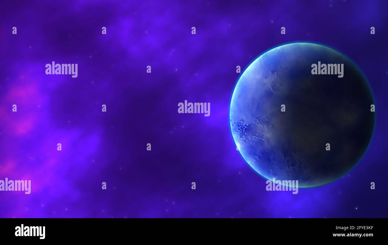 a blue exoplanet with colorful nebulas, stars, constellations in space ...